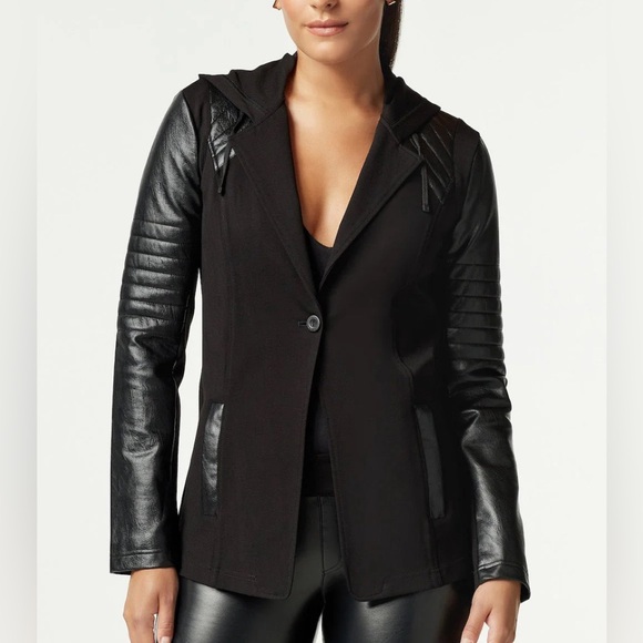 blanc noir | Jackets & Coats | Blanc Noir Hooded Moto Blazer With ...